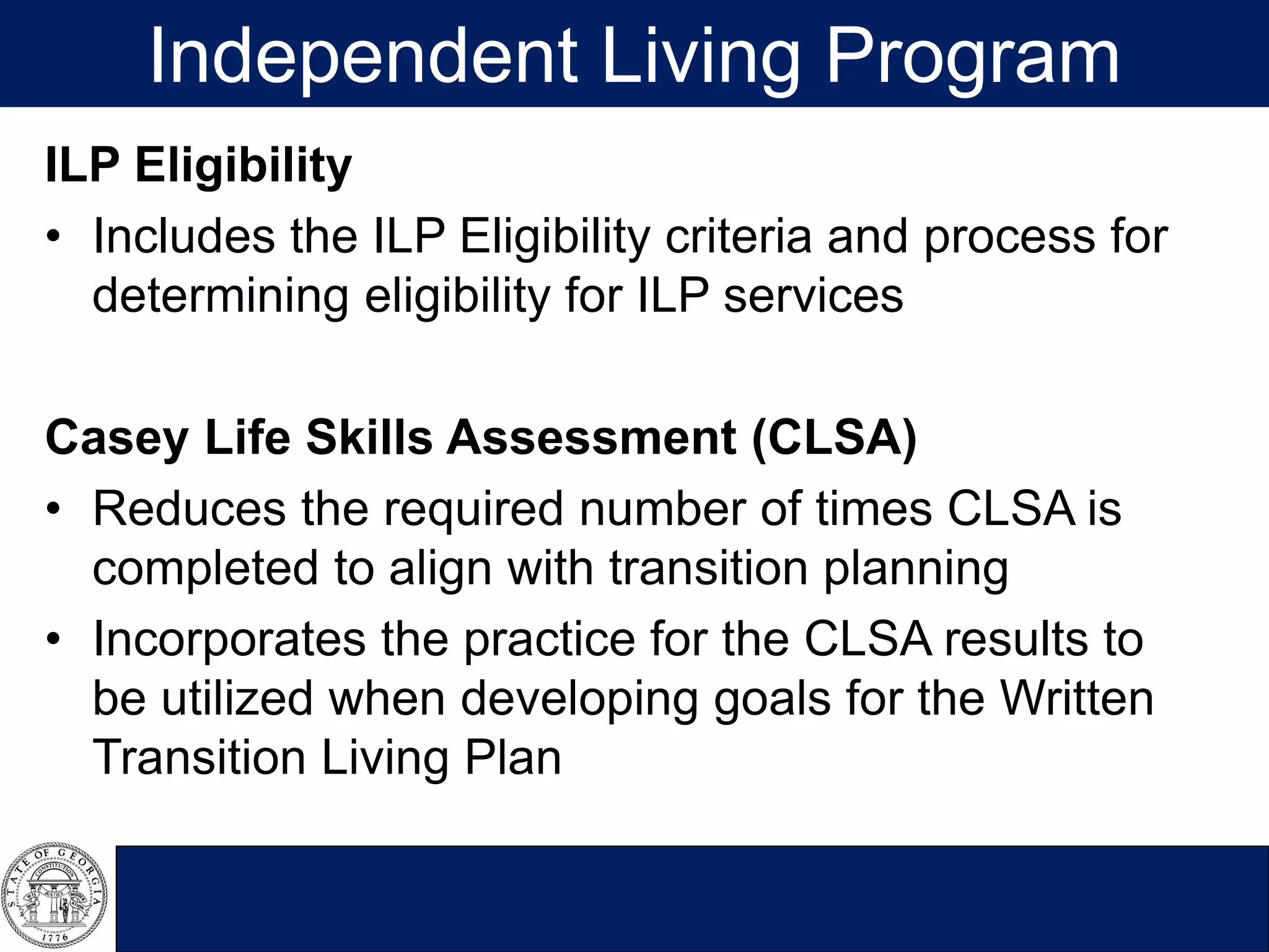 GA DFCS Child Welfare Policy Manual Chapter 13: Independent Living ...