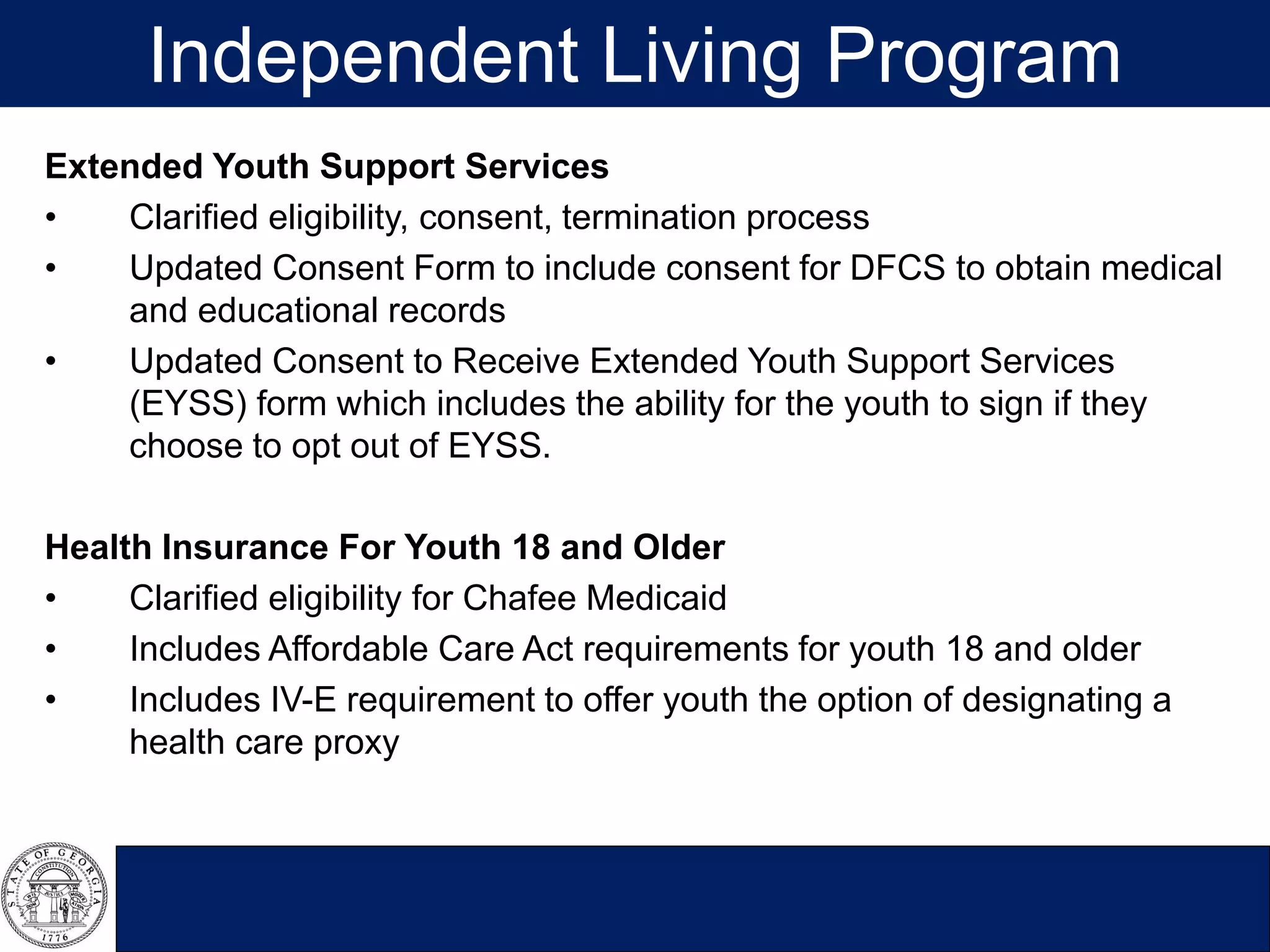 GA DFCS Child Welfare Policy Manual Chapter 13: Independent Living ...