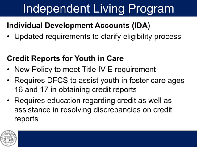 GA DFCS Child Welfare Policy Manual Chapter 13: Independent Living ...