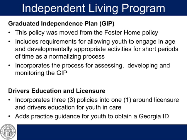 GA DFCS Child Welfare Policy Manual Chapter 13: Independent Living ...