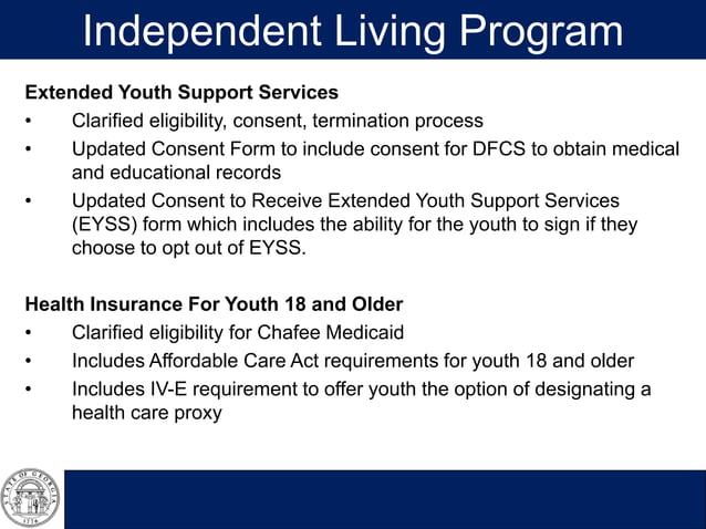 GA DFCS Child Welfare Policy Manual Chapter 13: Independent Living ...