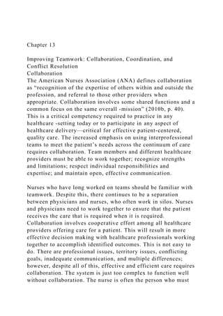 Chapter 13 Improving Teamwork Collaboration, Coordination, an.docx