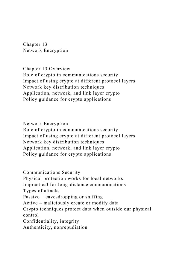 Chapter 13Network EncryptionChapter 13 OverviewRole of.docx