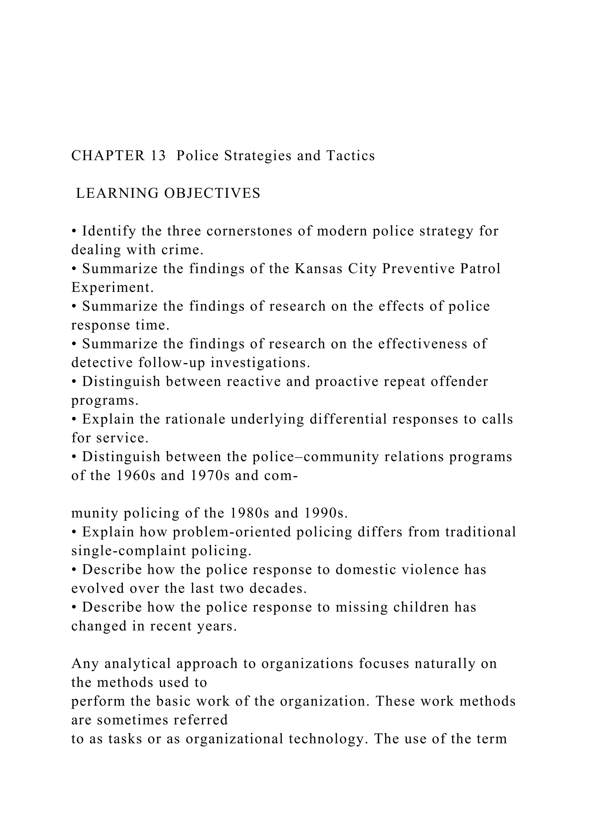 CHAPTER 13 Police Strategies and Tactics LEARNING OBJECTI.docx
