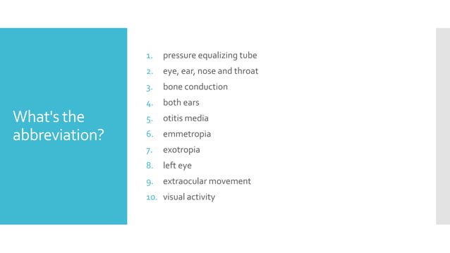 Chapter 13 - Special Senses: Eye and Ear Abbreviations | PPTX