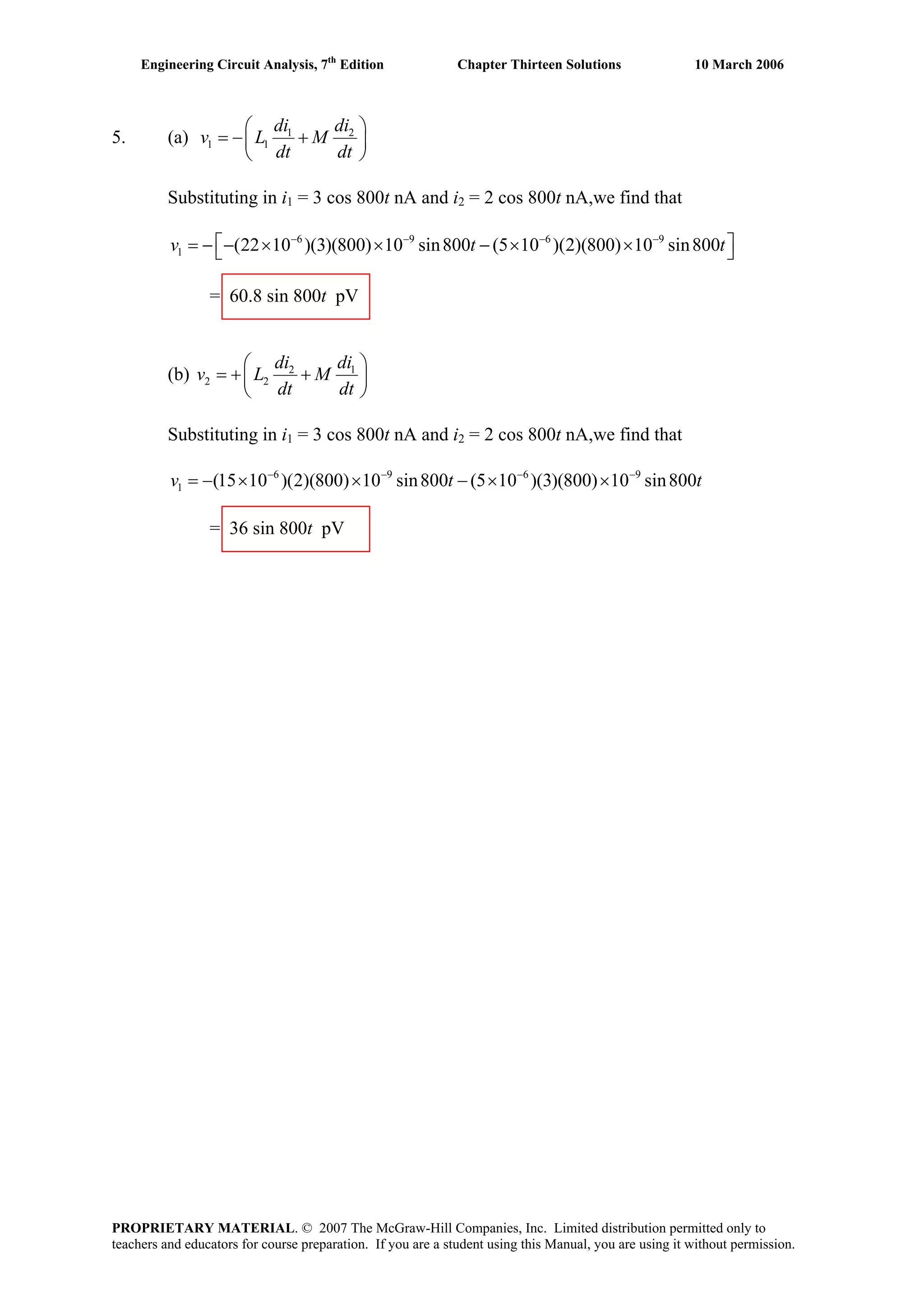 Chapter 13 solutions_to_exercises (engineering circuit analysis 7th) | PDF