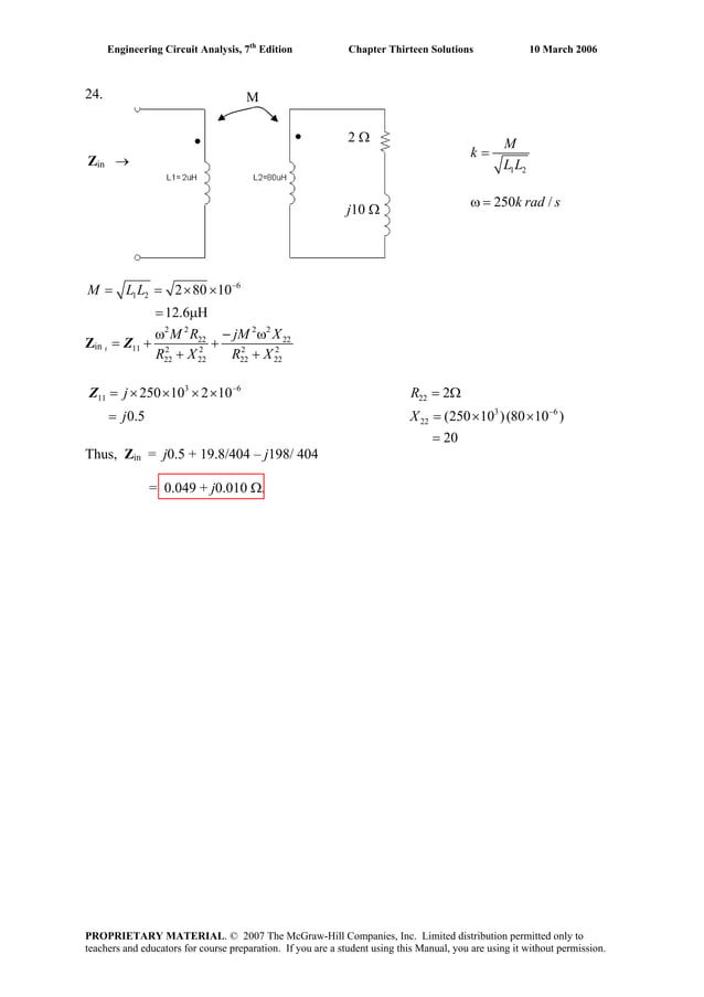 Chapter 13 solutions_to_exercises (engineering circuit analysis 7th) | PDF