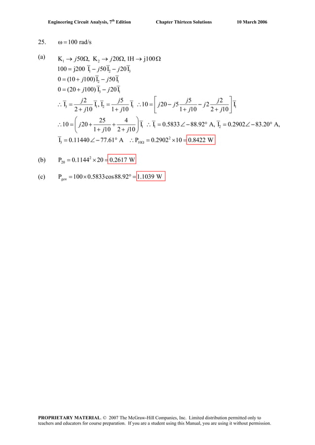 Chapter 13 solutions_to_exercises (engineering circuit analysis 7th) | PDF