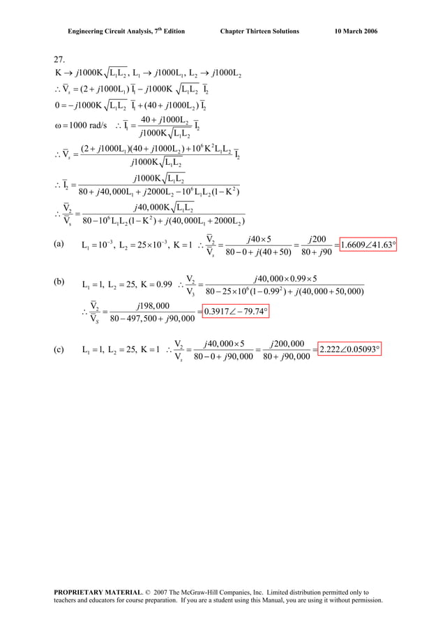 Chapter 13 solutions_to_exercises (engineering circuit analysis 7th) | PDF