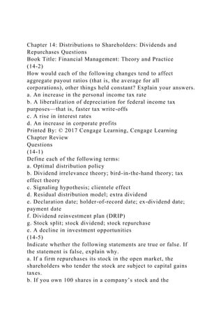 Chapter 14 Distributions to Shareholders Dividends and Repurchas.docx