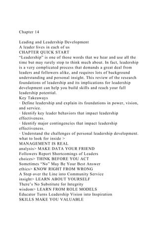 Chapter 14Leading and Leadership DevelopmentA leader lives i.docx