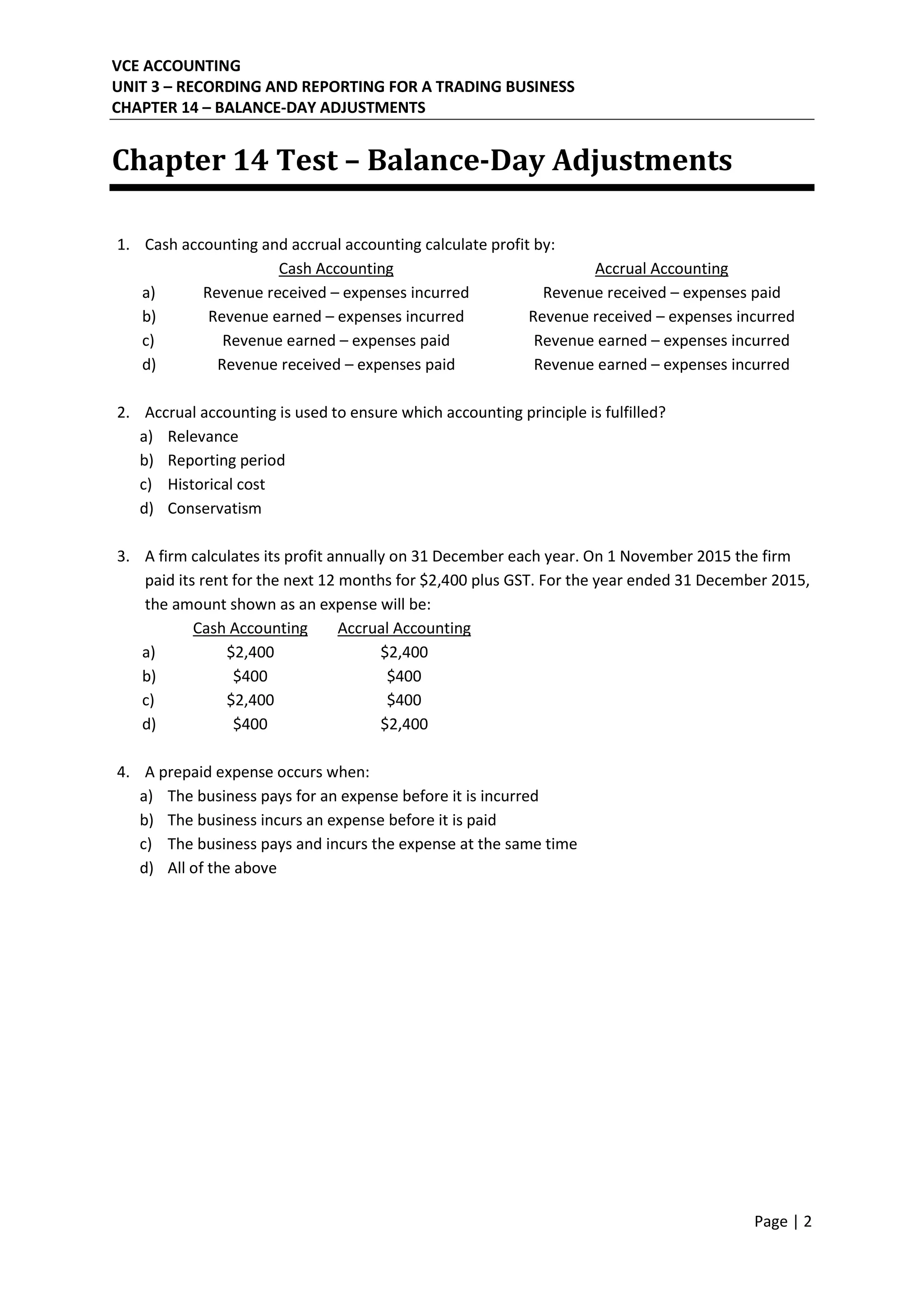 Chapter 14 Prepaid and Accrued Expenses - Test | PDF