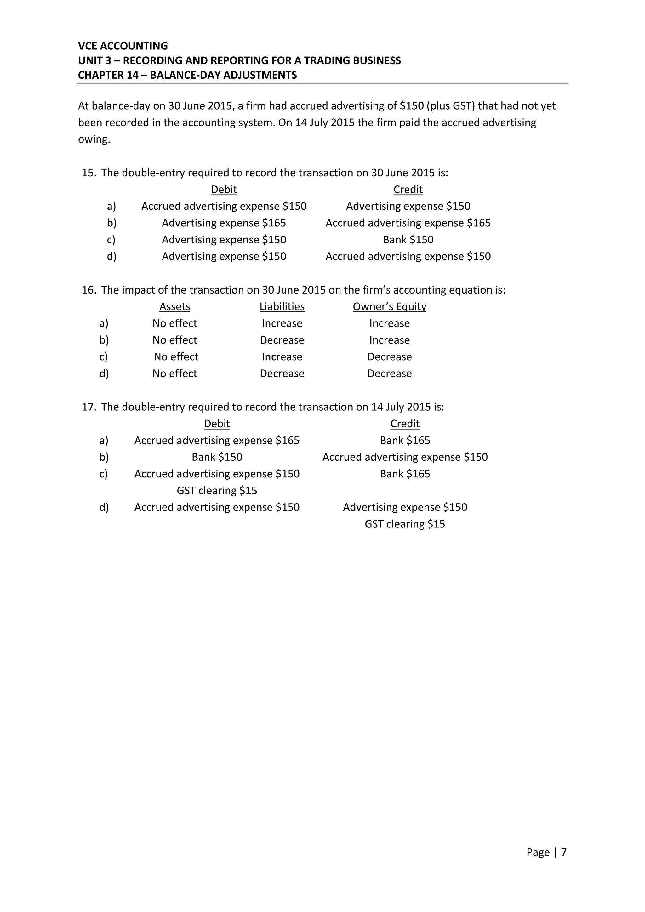 Chapter 14 Prepaid and Accrued Expenses - Test | PDF