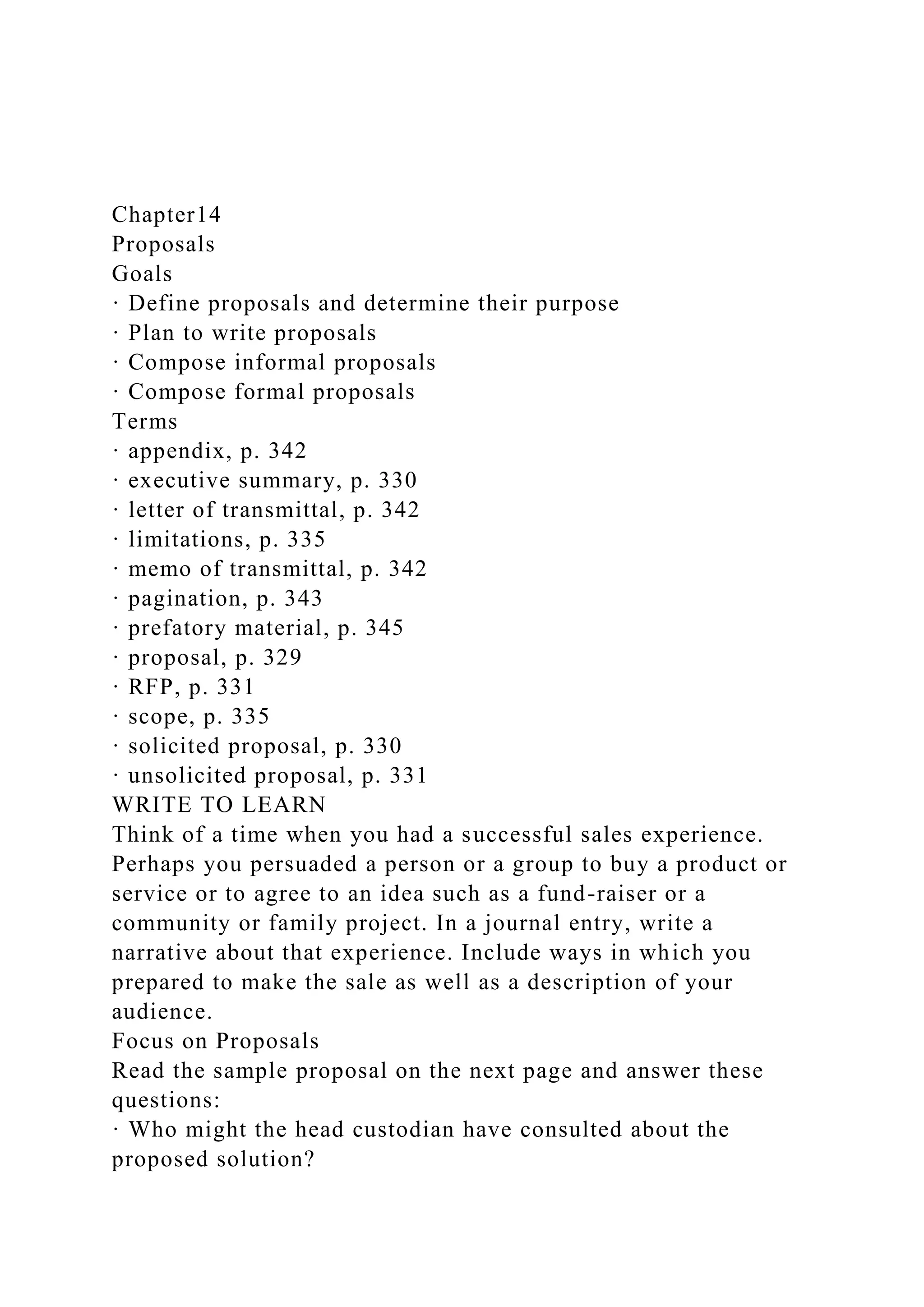 Chapter14ProposalsGoals· Define proposals and determine th.docx