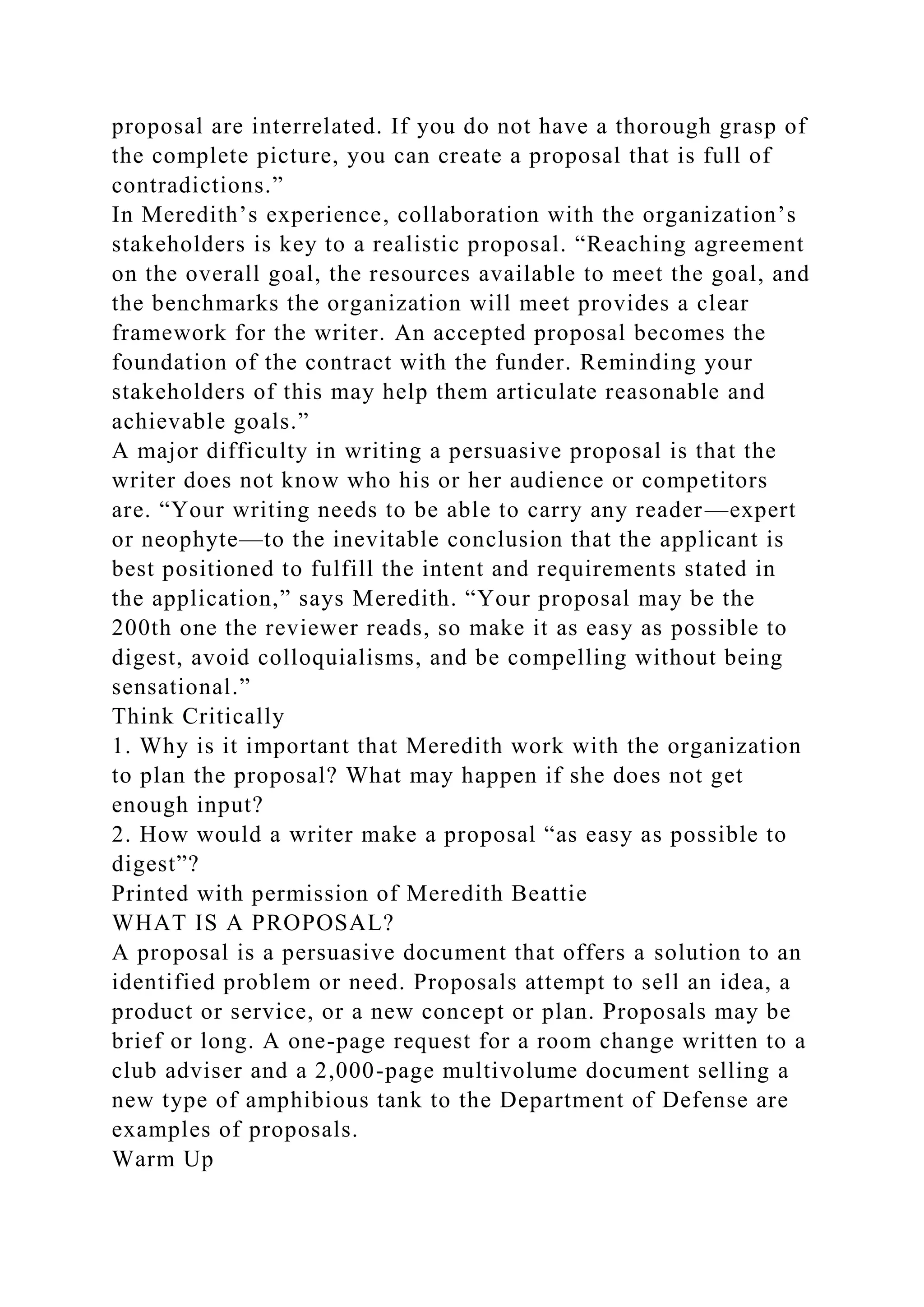 Chapter14ProposalsGoals· Define proposals and determine th.docx