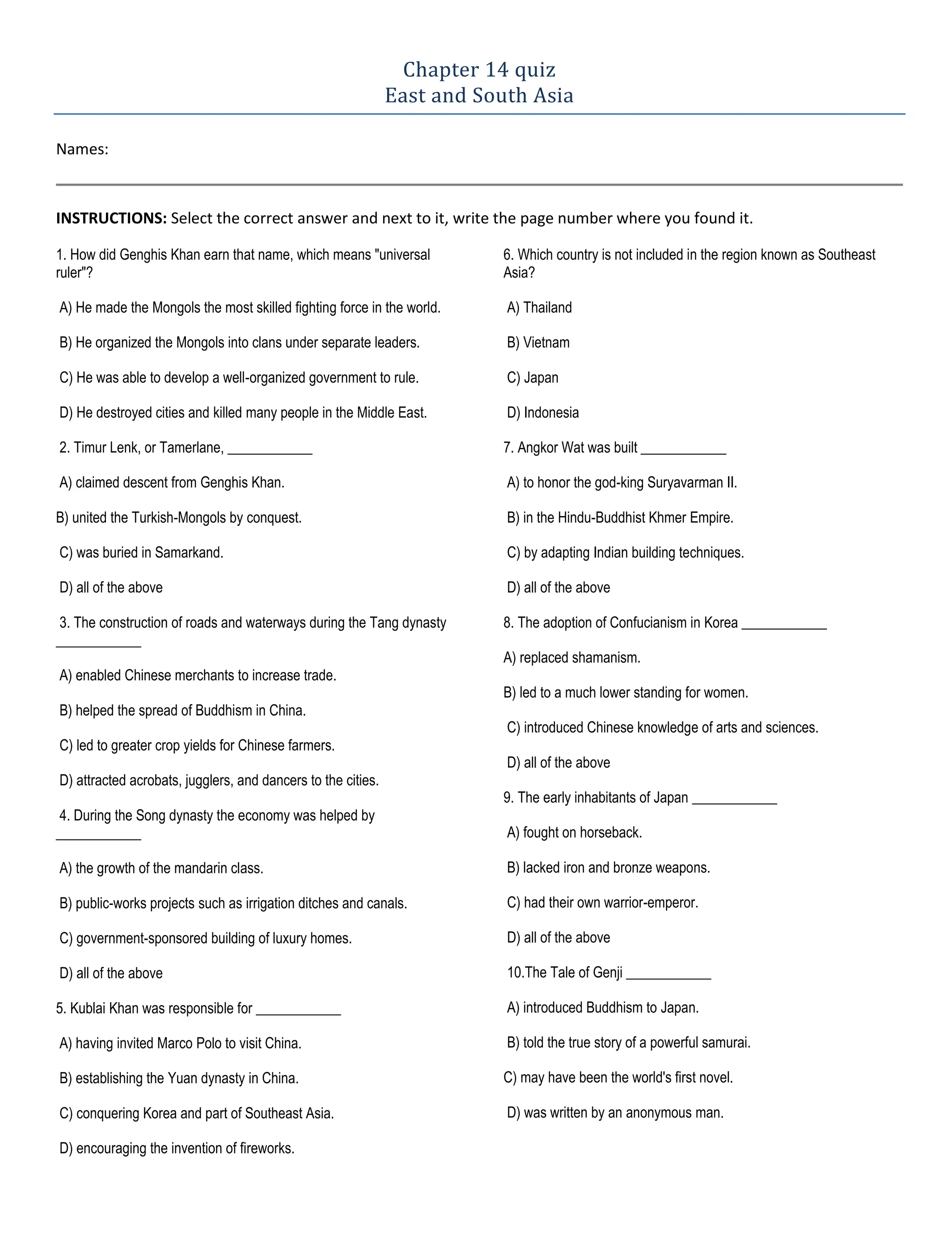 Chapter 14 quiz | PDF