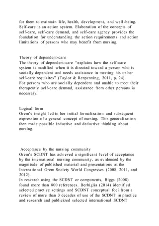 Chapter 14 Self-care deficit theory of nursingVioleta A. Be | PDF