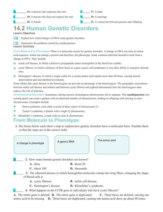Human Genetic Traits Worksheet