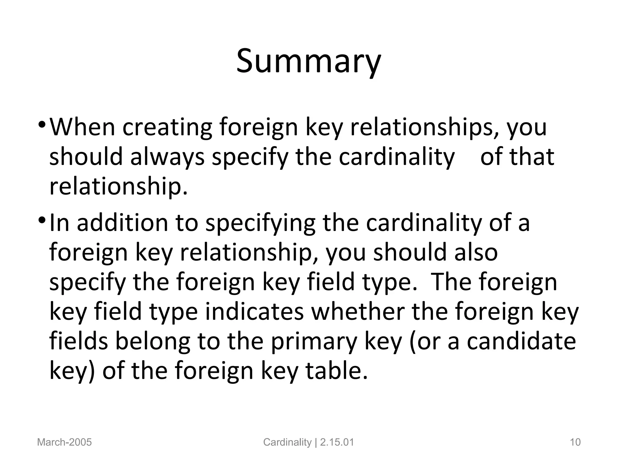 cardinality1 | PPT | Databases | Computer Software and Applications
