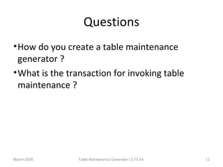 table maintenance generator1 | PPT