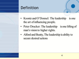 Leadership in Management - Styles, Approaches and Theories | PPTX