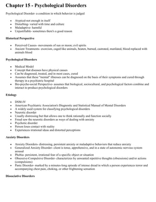 Chapter 15 psychological disorders | DOCX