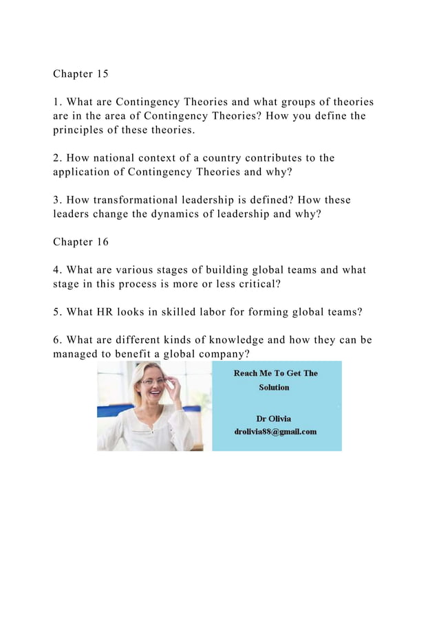 Chapter 151. What are Contingency Theories and what groups of th.docx