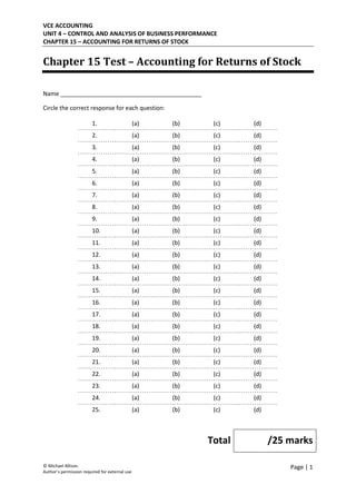 Chapter 15 Accounting for Returns - Test | PDF