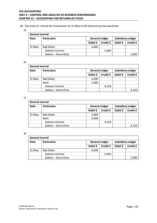 Chapter 15 Accounting for Returns - Test | PDF