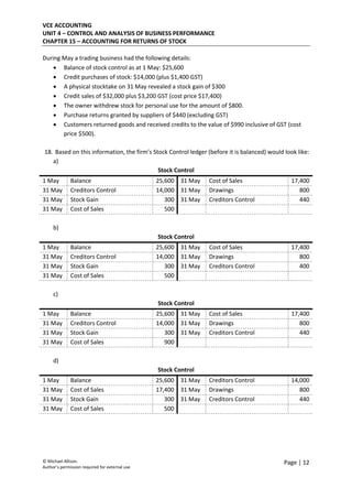 Chapter 15 Accounting for Returns - Test | PDF