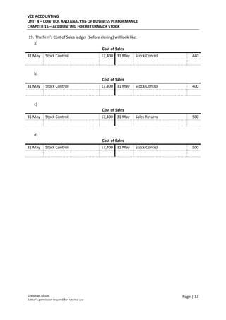 Chapter 15 Accounting for Returns - Test | PDF