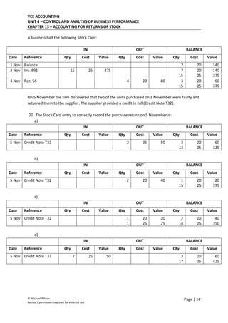 Chapter 15 Accounting for Returns - Test | PDF