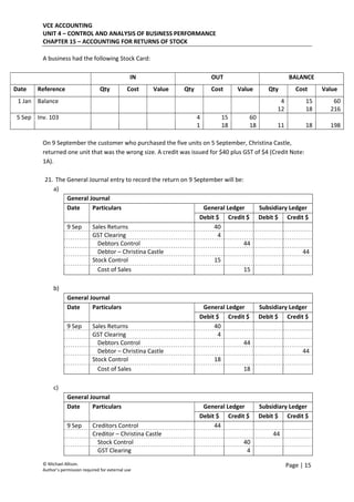 Chapter 15 Accounting for Returns - Test | PDF