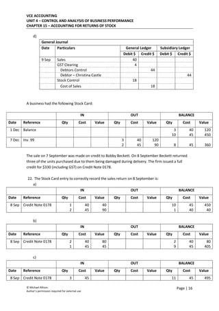 Chapter 15 Accounting for Returns - Test | PDF