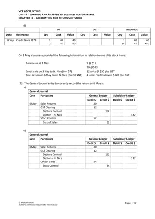 Chapter 15 Accounting for Returns - Test | PDF