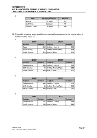 Chapter 15 Accounting for Returns - Test | PDF