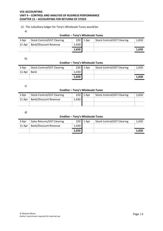 Chapter 15 Accounting for Returns - Test | PDF