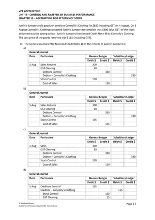 Chapter 15 Accounting for Returns - Test | PDF