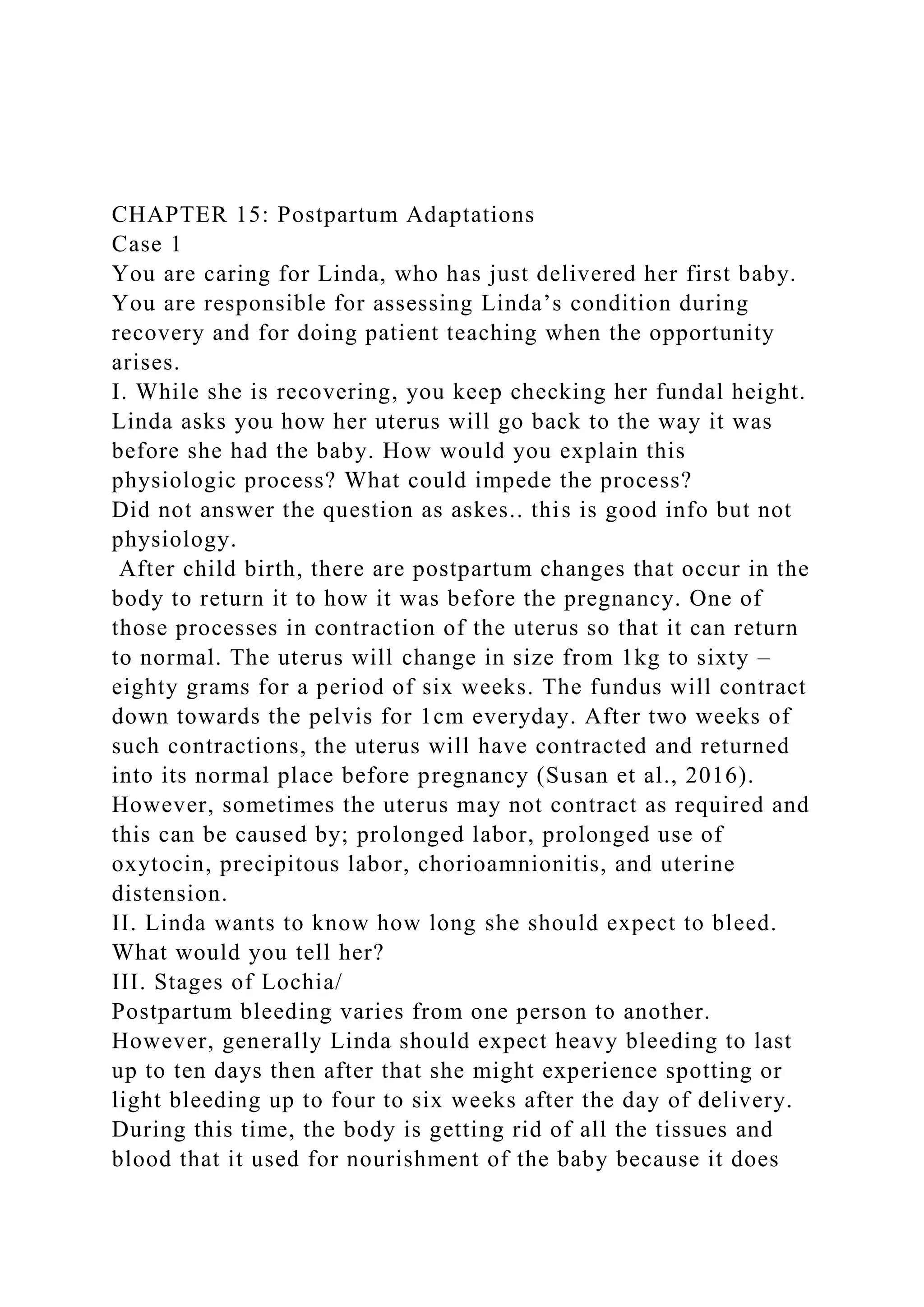 CHAPTER 15 Postpartum AdaptationsCase 1You are caring for L.docx