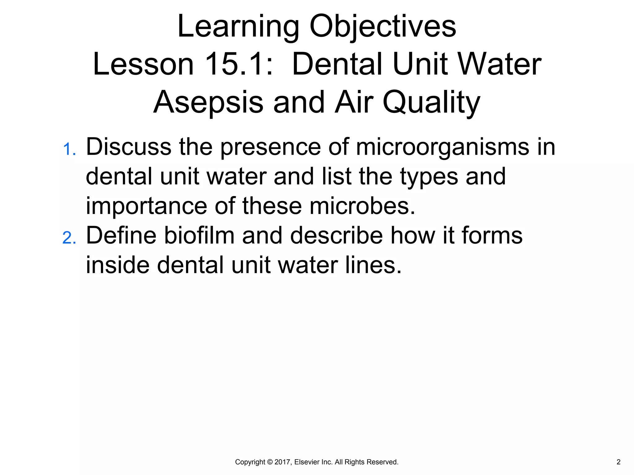 Chapter 15: Dental Unit Water Asepsis and Air Quality | PPTX