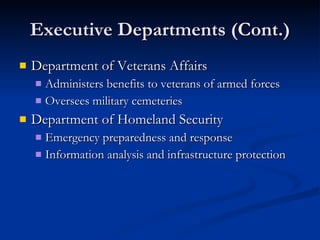 Chapter 15 section 3 (the executive departments) | PPT