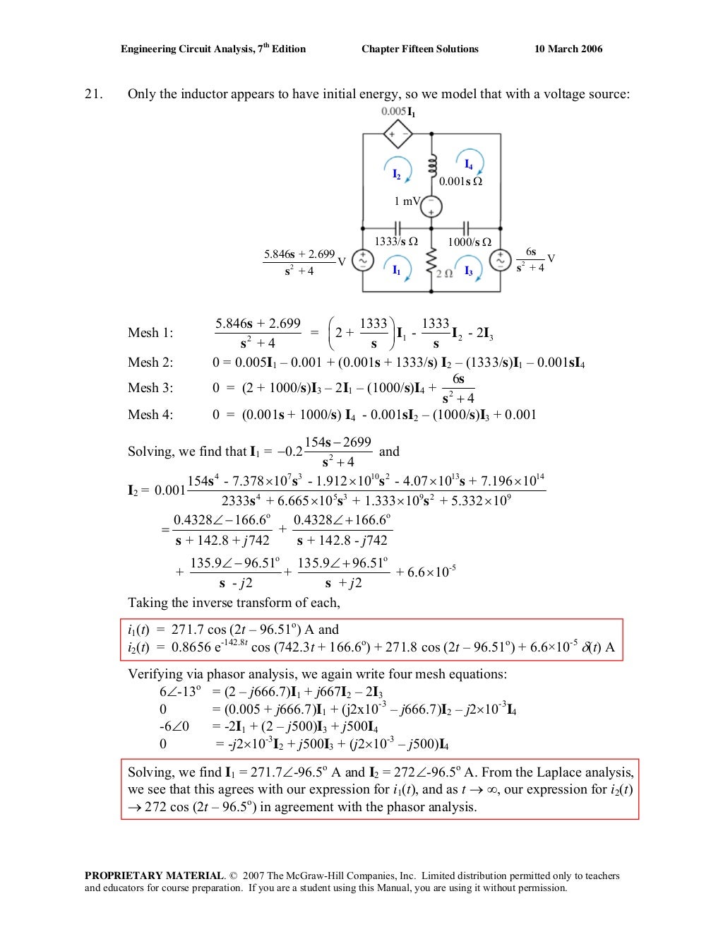 Chapter 15 Solutions To Exercises Engineering Circuit Analysis 7th
