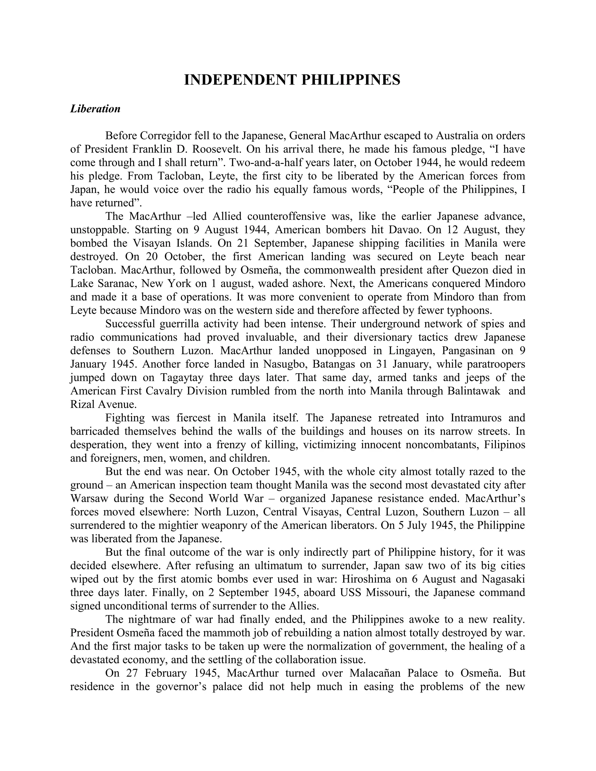 Chapter 16 - Independent Philippines | DOC