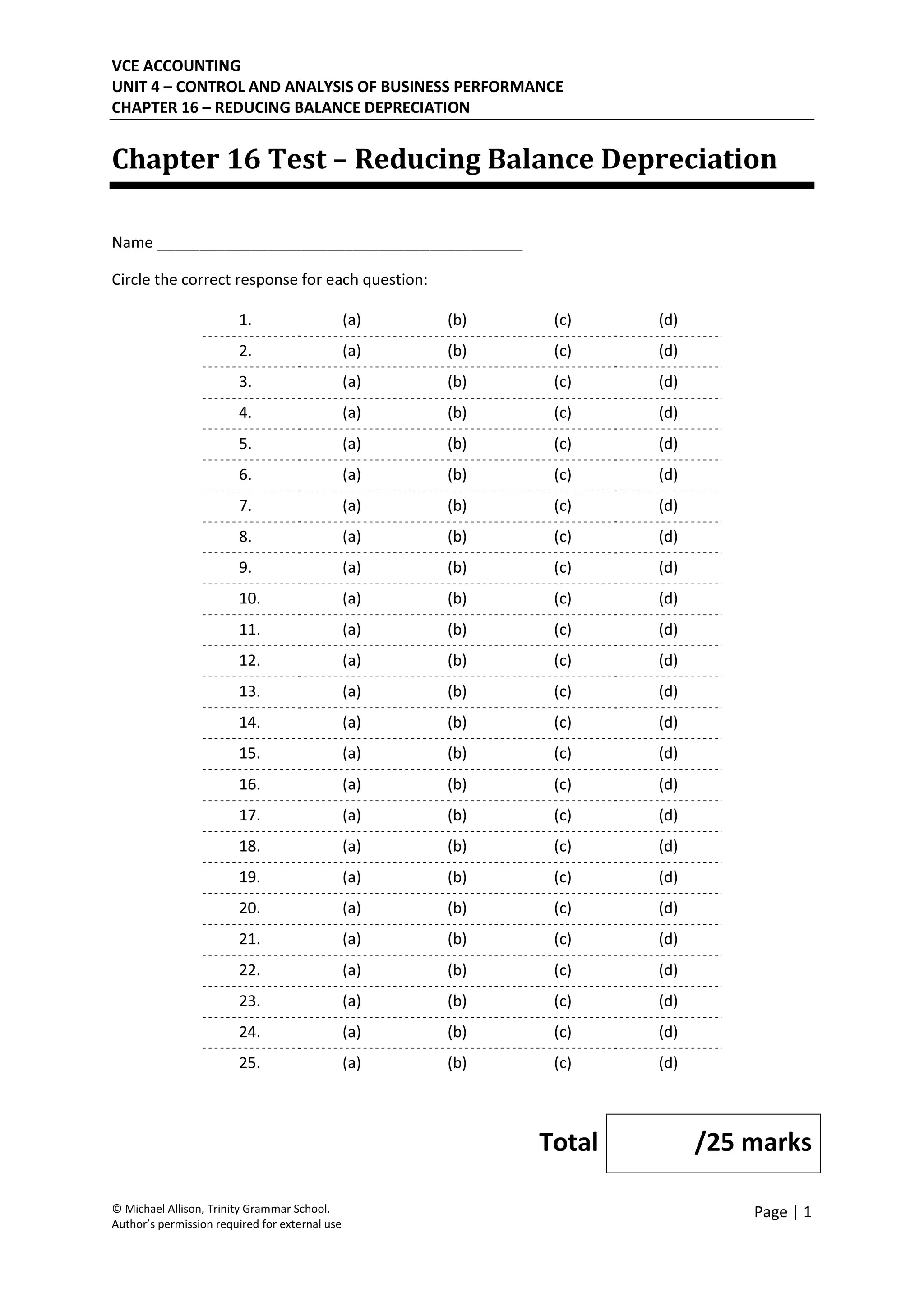 Chapter 16 Reducing Balance Depreciation - Test | PDF
