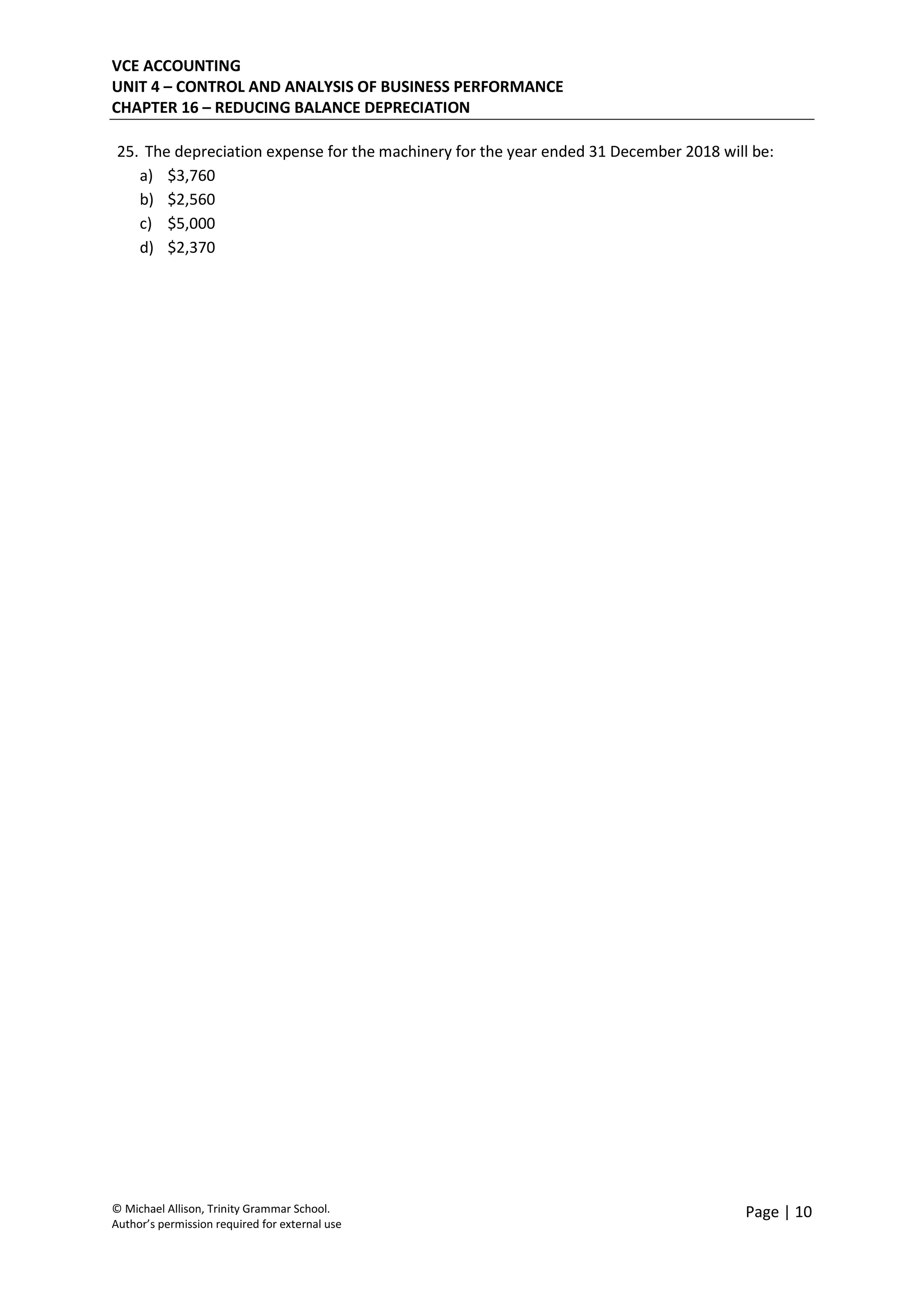 Chapter 16 Reducing Balance Depreciation - Test | PDF