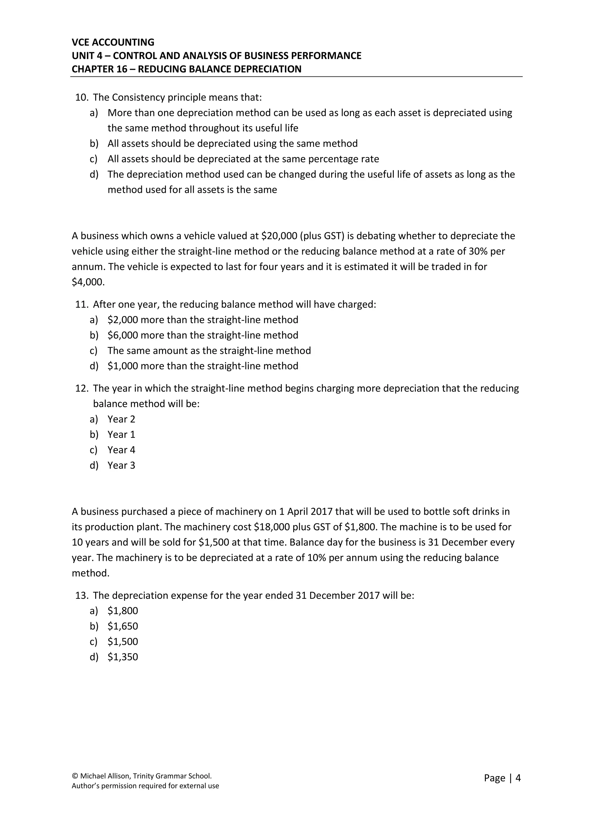 Chapter 16 Reducing Balance Depreciation - Test | PDF