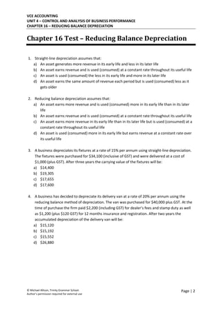 Chapter 16 Reducing Balance Depreciation - Test | PDF