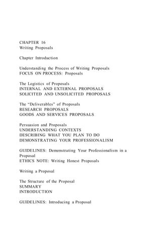 CHAPTER 16Writing ProposalsChapter IntroductionUnder | DOCX | Desktop Publishing | Computer ...