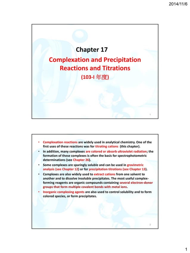 Chapter 17 complexation and precipitation reactions and titrations | PDF | Chemistry | Science