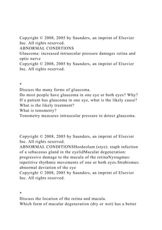 Chapter 17Sense Organs The Eye and the EarCopyright.docx | Eye and ...